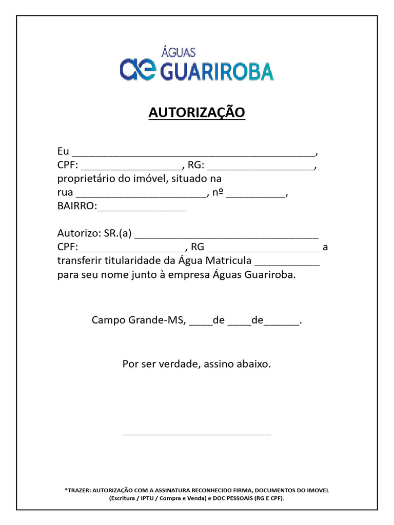 AUTORIZAÇÃO TROCA TITULARIDADE Atualizado 1 | PDF