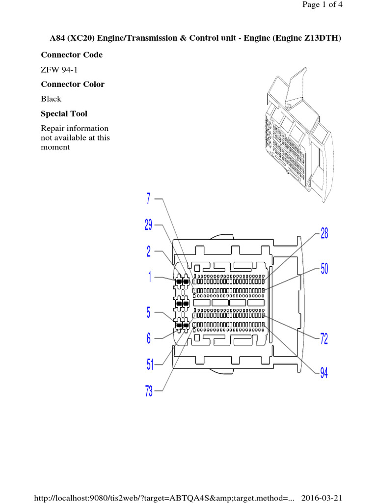 A84 XC20 Z13DTH Engine Connector Guide | PDF | Relay | Throttle