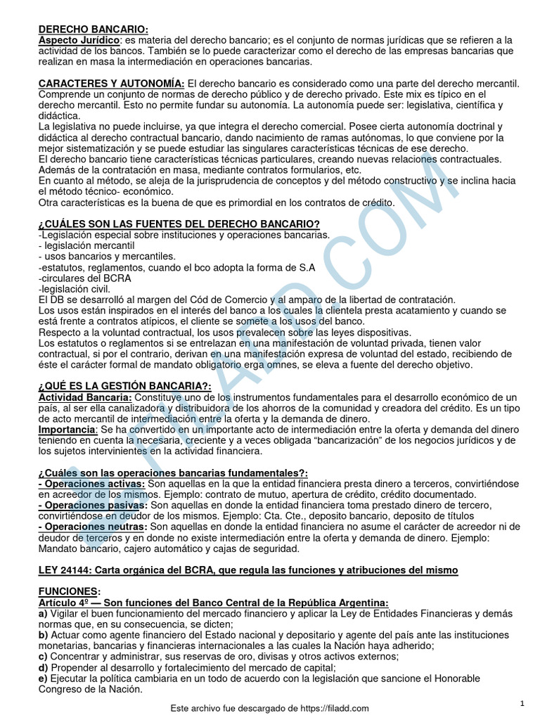 DERECHO BANCARIO Resumen | PDF | Bancos | Préstamos