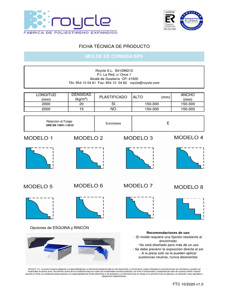 Ficha Técnica: Molde de Cornisa EPS | PDF
