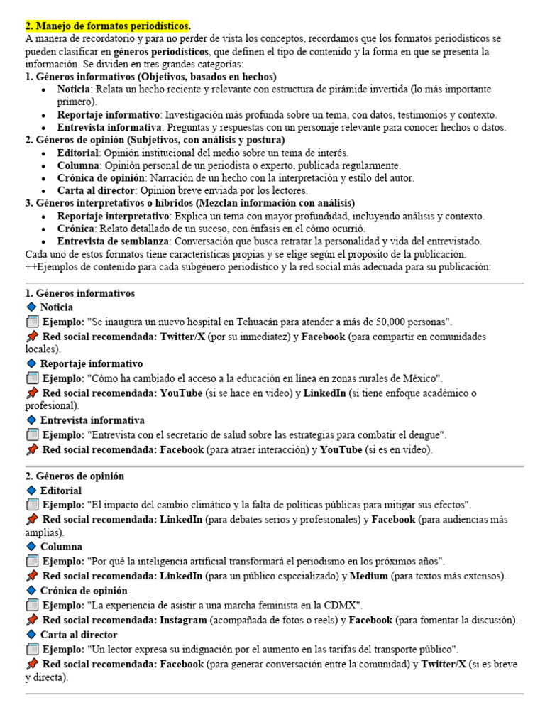 08 Manejo de Formatos Periodísticos | PDF | Facebook | Comunicación humana