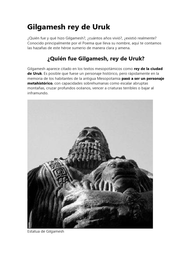 Gilgamesh Rey de Uruk | PDF | Epopeya de Gilgamesh | Sumeria