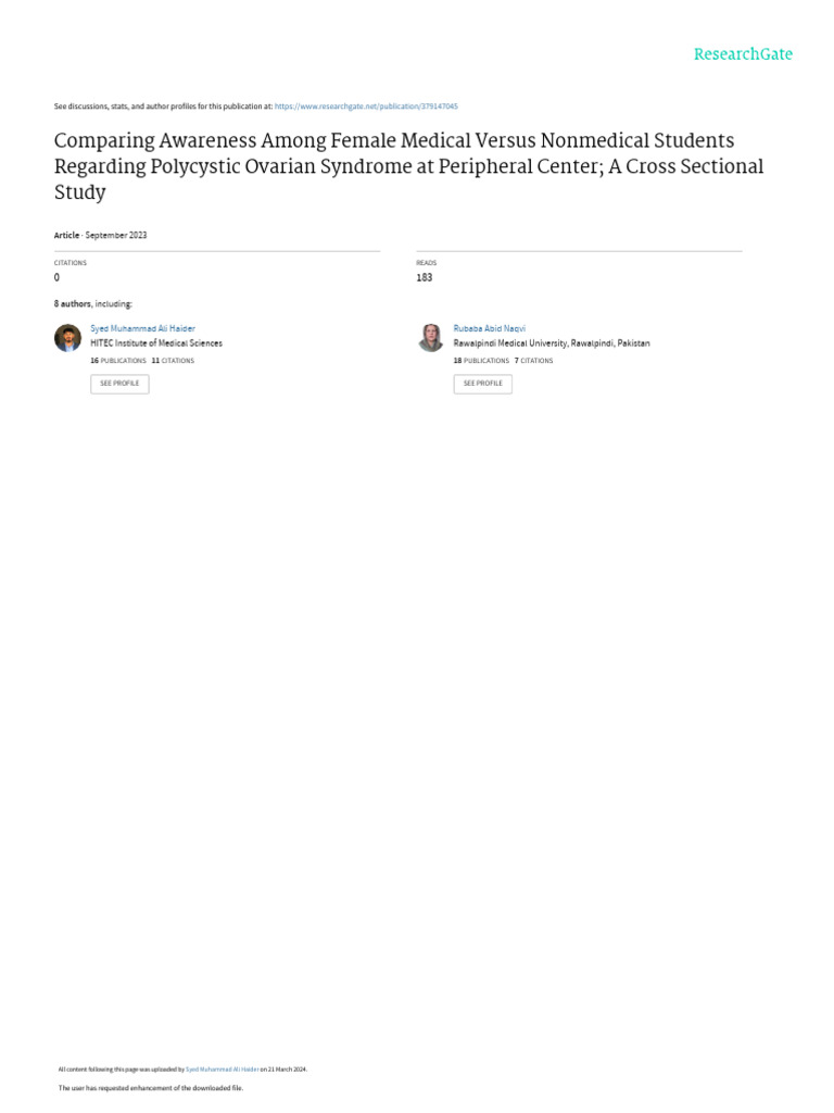 Comparing Awarness Among Female Medical Versus Nonmedical Students Regarding Polycystic Ovarian ...