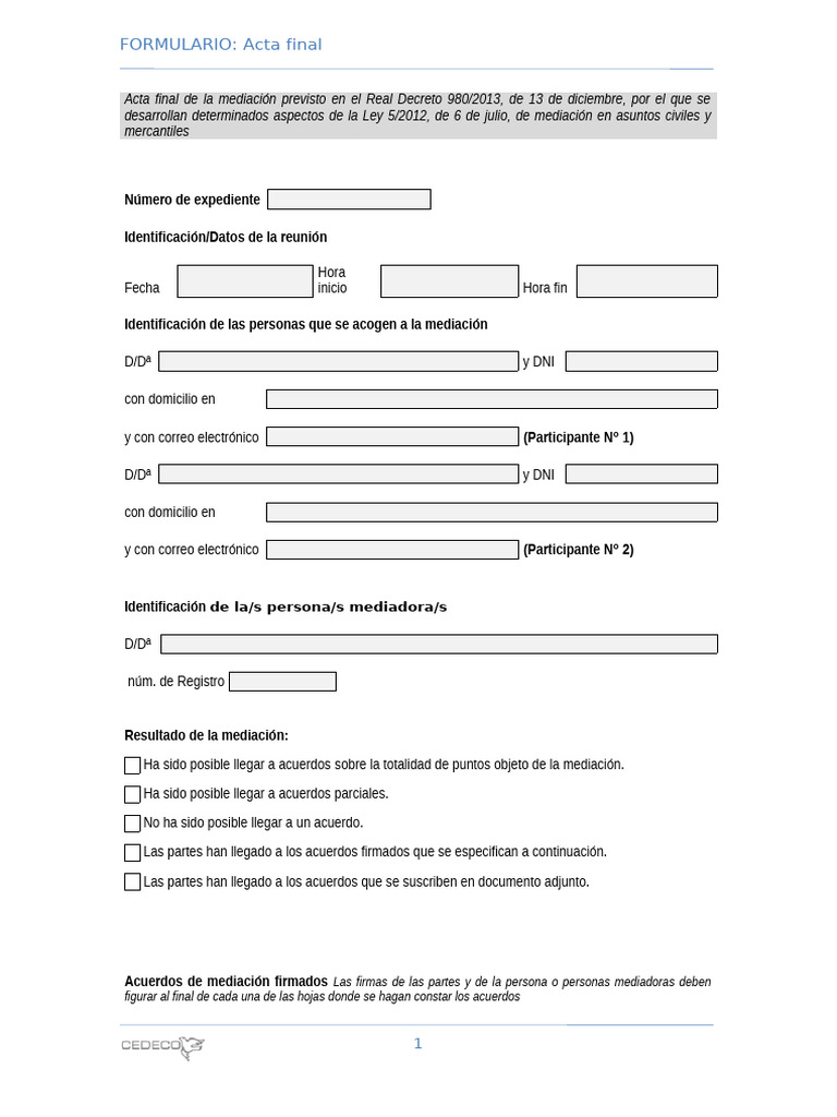 Formulario Acta Final | PDF | Mediación