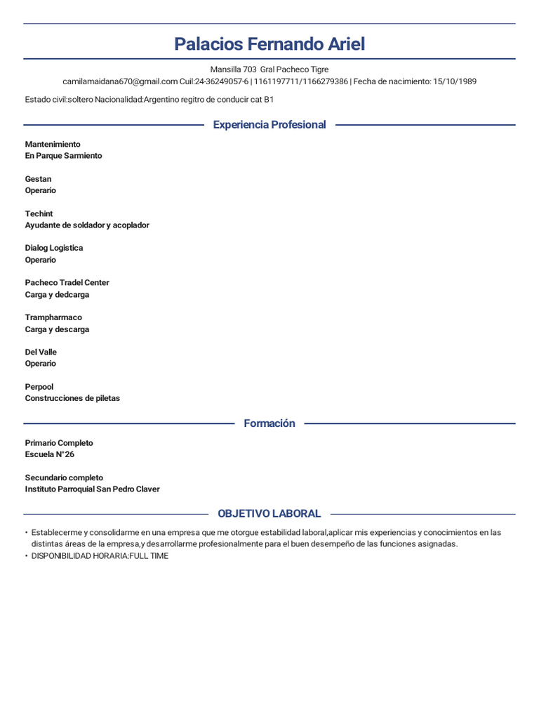 Palacios Fernando Ariel - CV | PDF