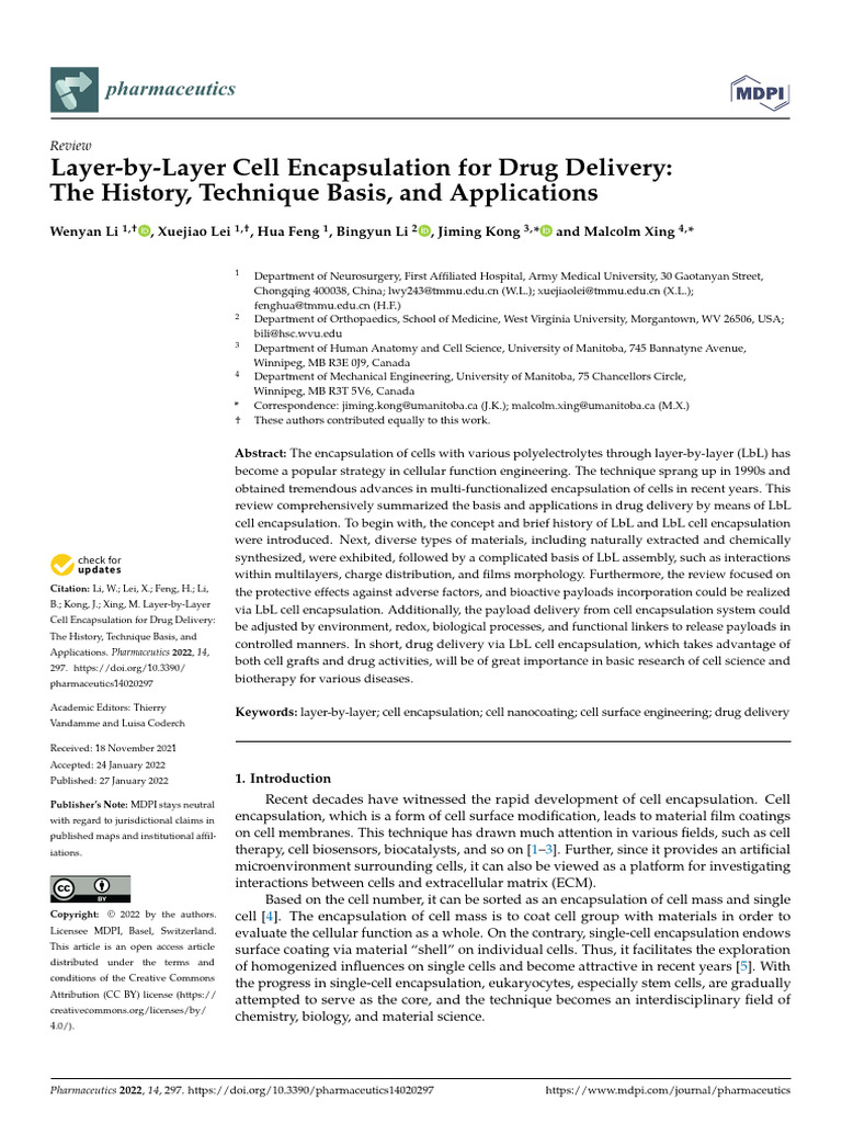 Layer-by-Layer Cell Encapsulation For Drug Delivery | PDF | Amine ...