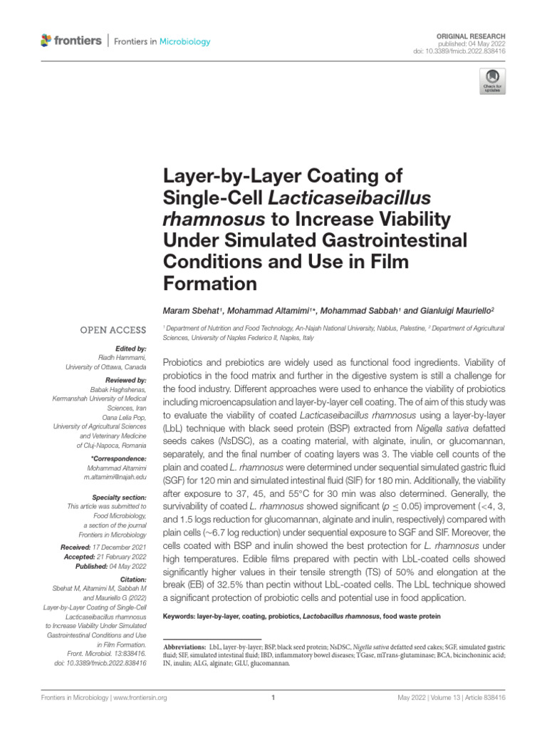 Layer-by-Layer Coating for Probiotic Viability | PDF | Colony Forming Unit