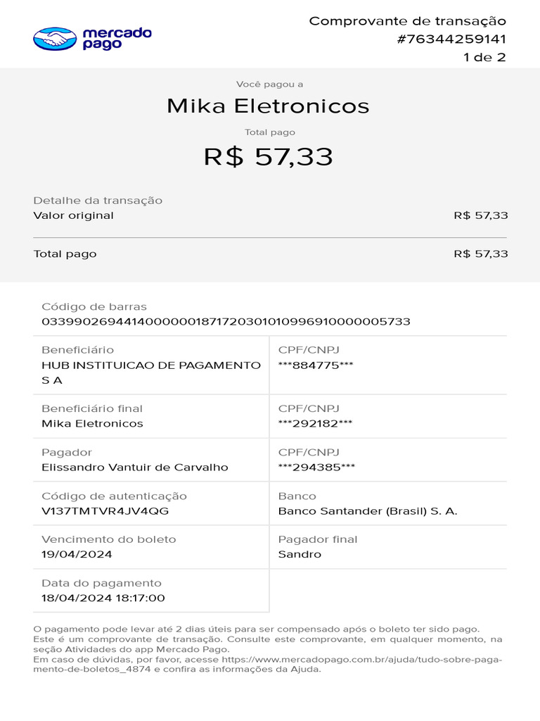 Comprovante 76344259141 | PDF