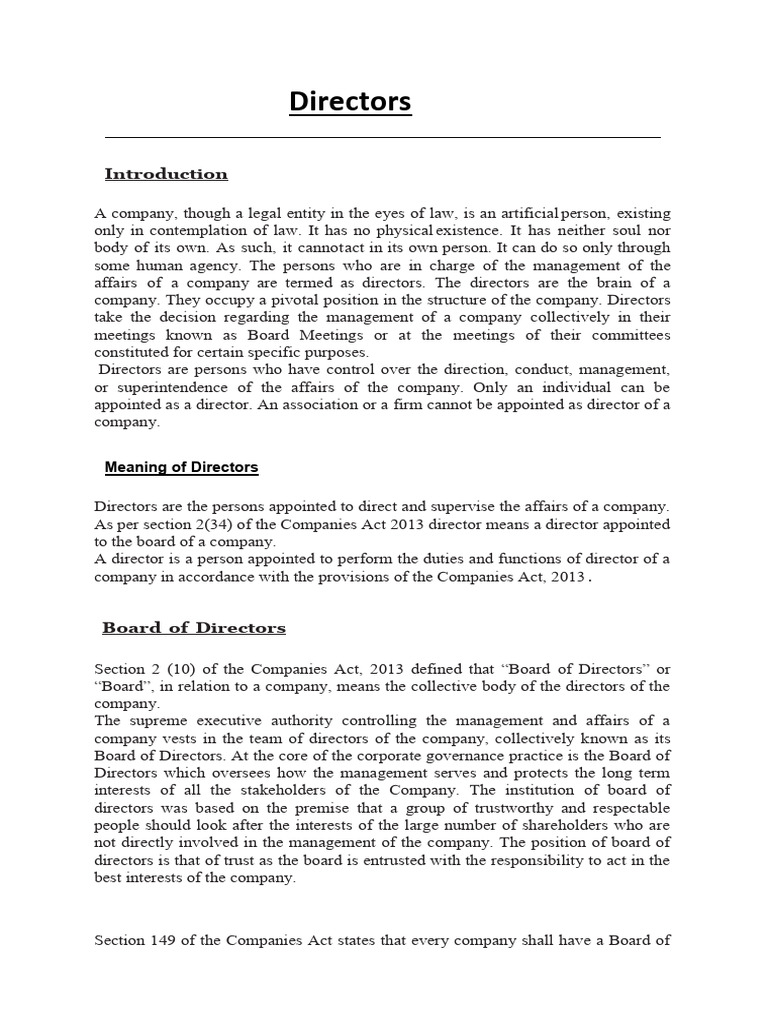 Directors, Companies Act 2013 | PDF | Board Of Directors | Fiduciary