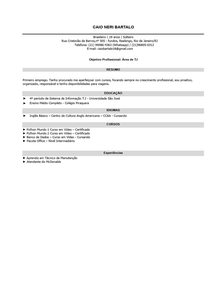 Curriculo Caio Neri | PDF