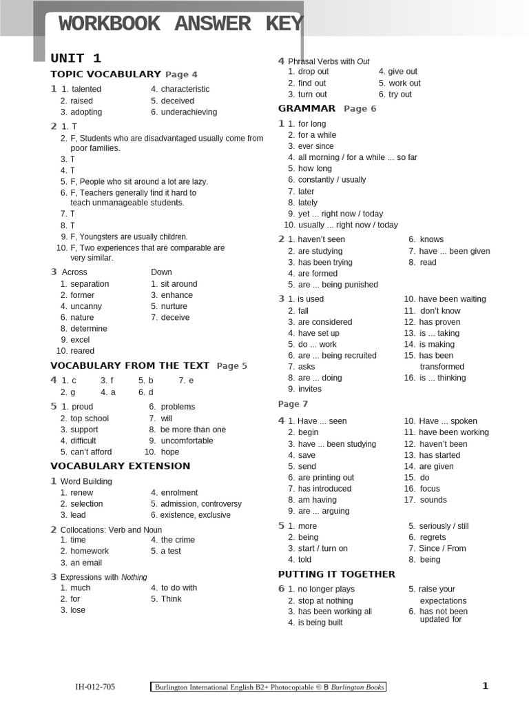 Burlington B2+ Workbook Answer Key | PDF | Menu | Linguistics
