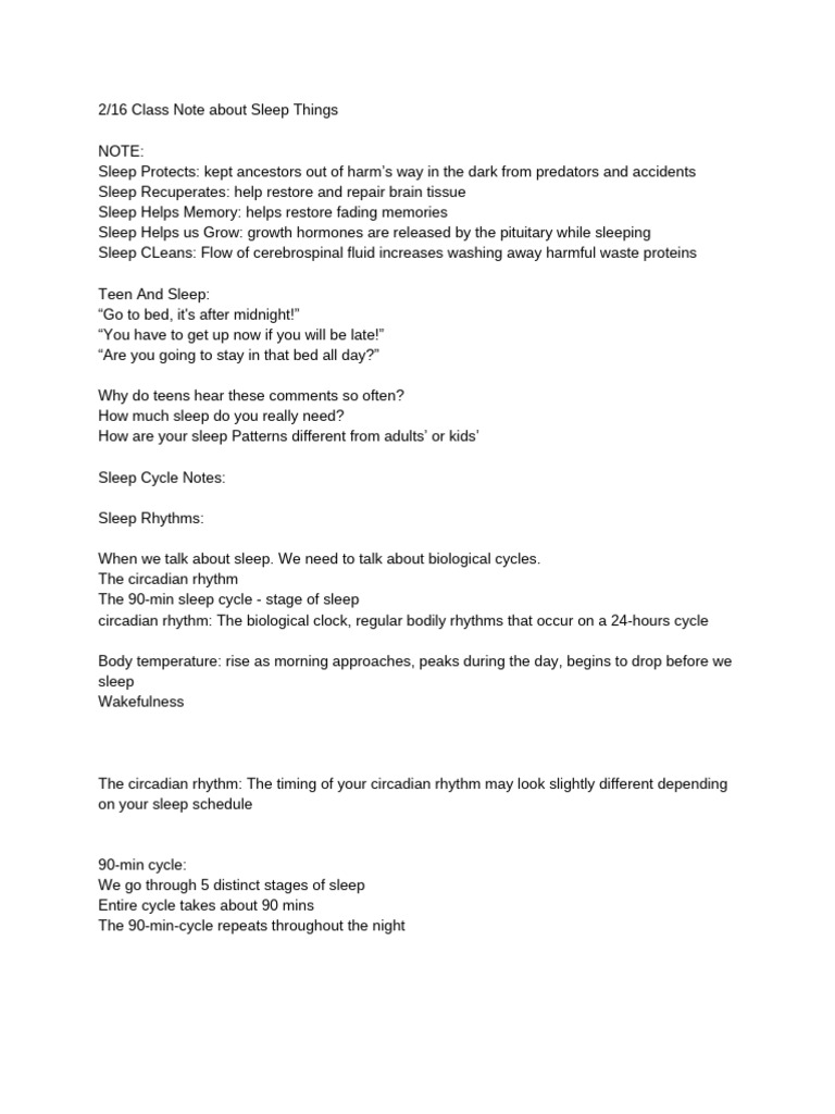 2 - 16 Class Note About Sleep Things | PDF | Sleep | Rapid Eye Movement ...