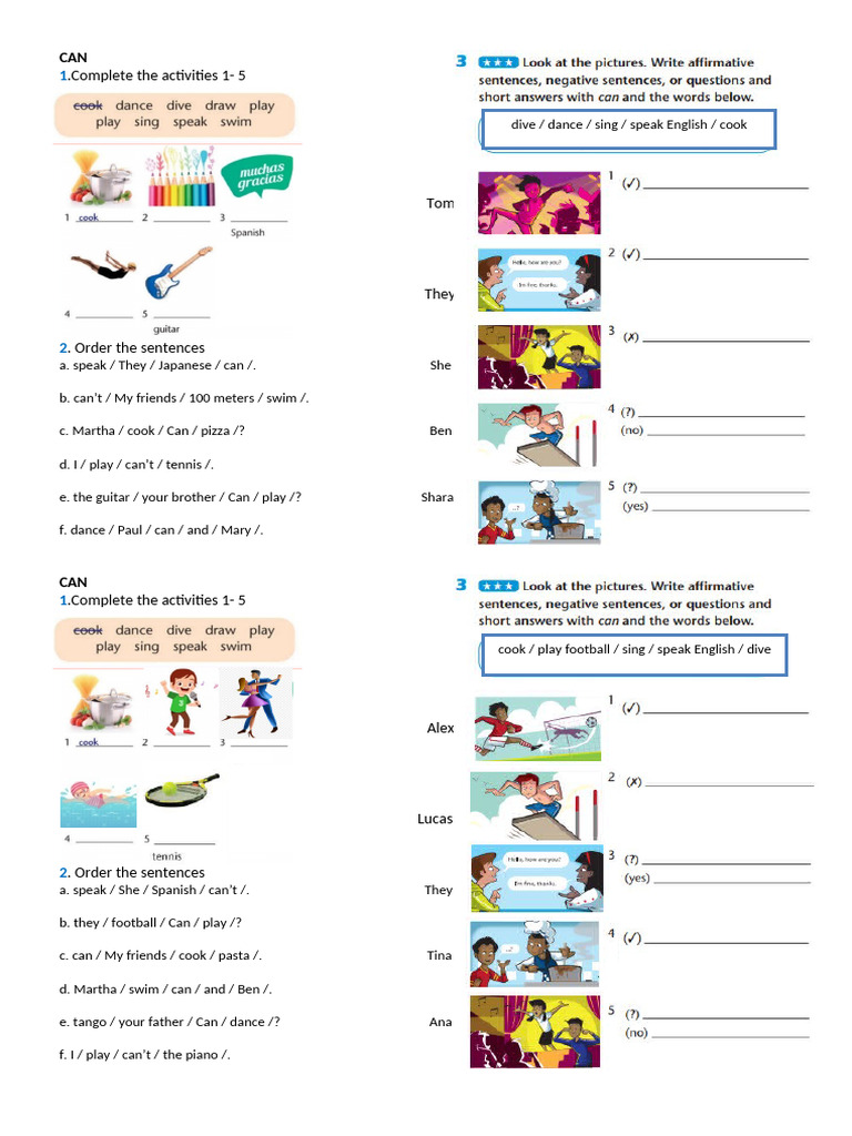 Activities for Learning "Can" Usage | PDF