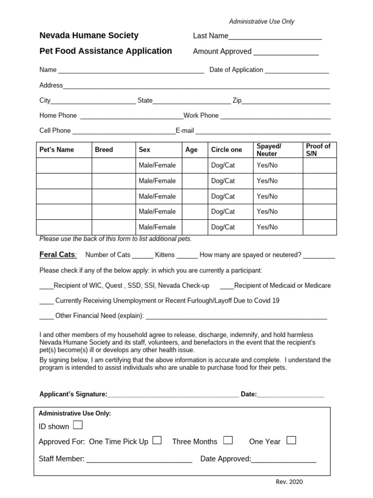 PFA Application Rev 2020 | PDF | Cats | Neutering