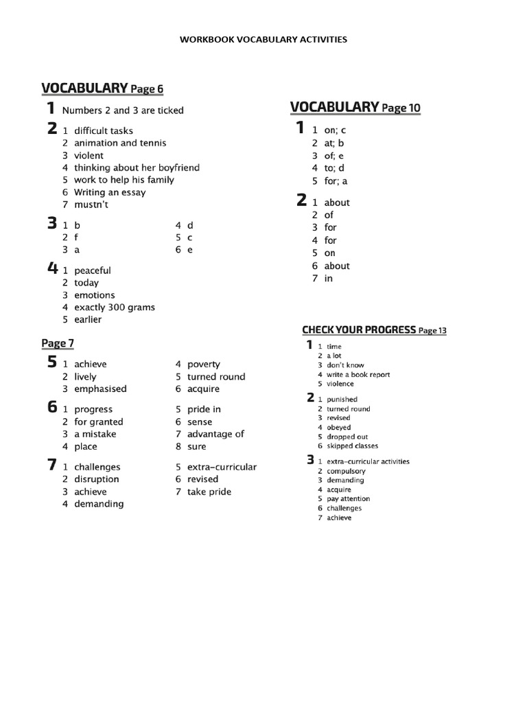 Workbook Vocabulary Activities U1-2 | PDF