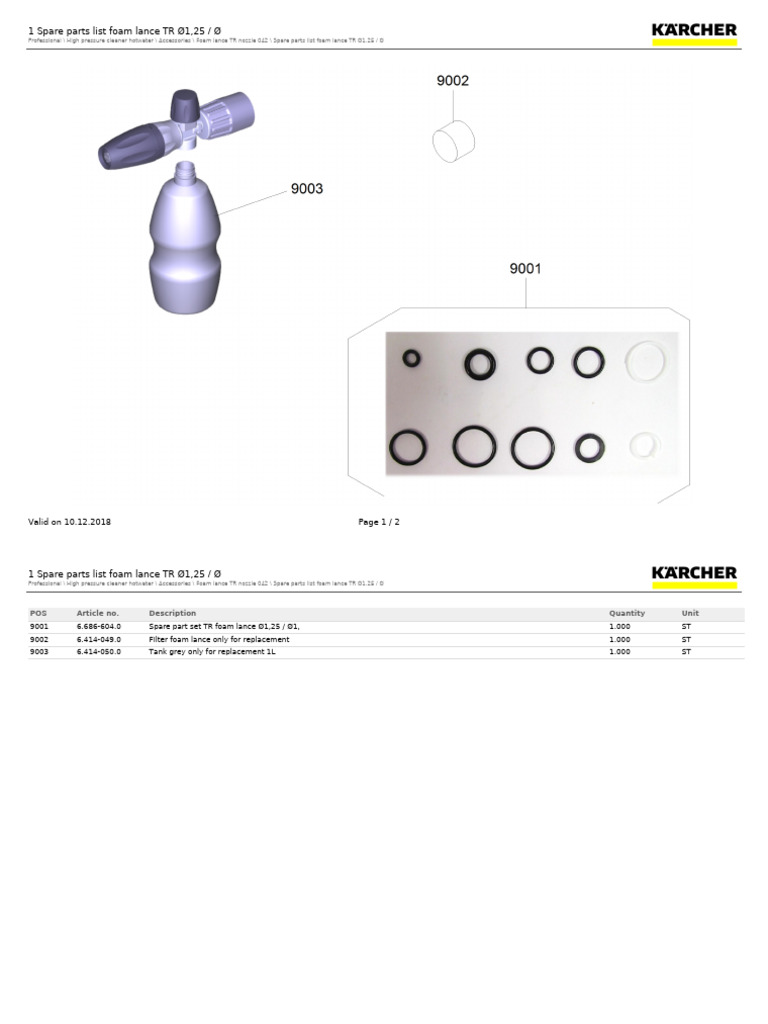 Karcher Foam - Part List | PDF