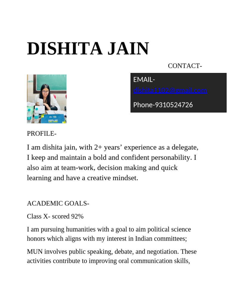 Dishita Jain Mun CV | PDF