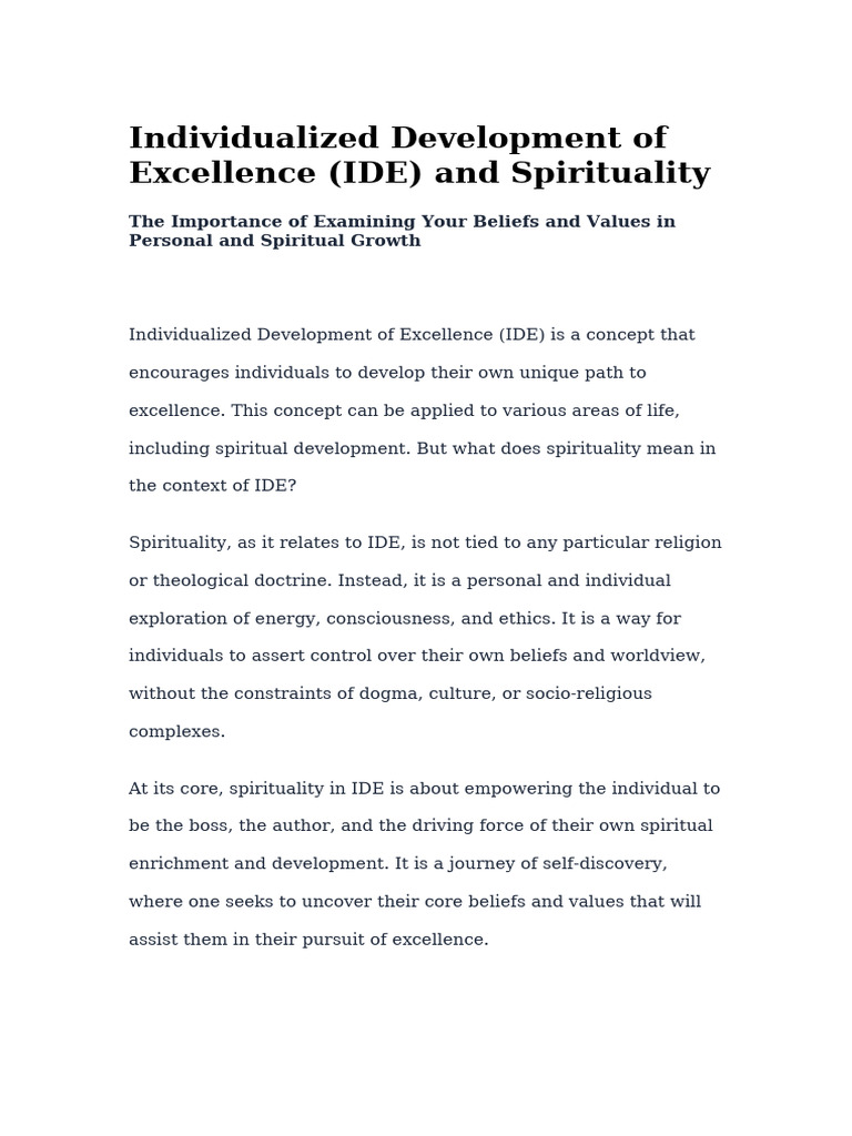 Individualized Development of Excellence and Spirituality | PDF ...