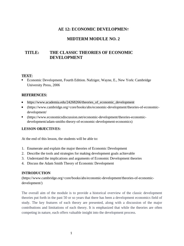 Ae12-M-Module 2-Classic Theories of Economic Development | PDF ...