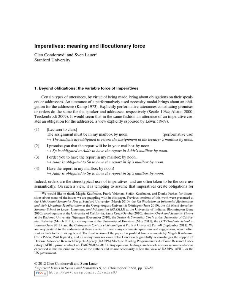 Imperatives - Meaning and Illocutionary Force | PDF | Question | Grammar