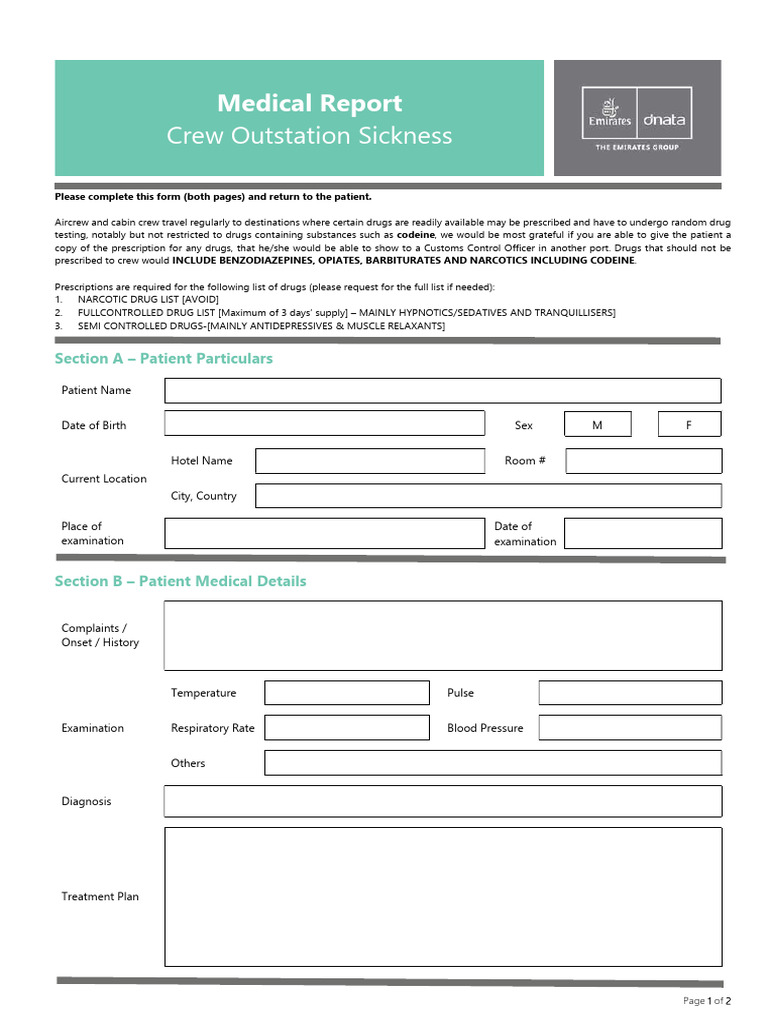 Cabin Crew Medical Report Form | PDF | Drugs | Medical Treatments