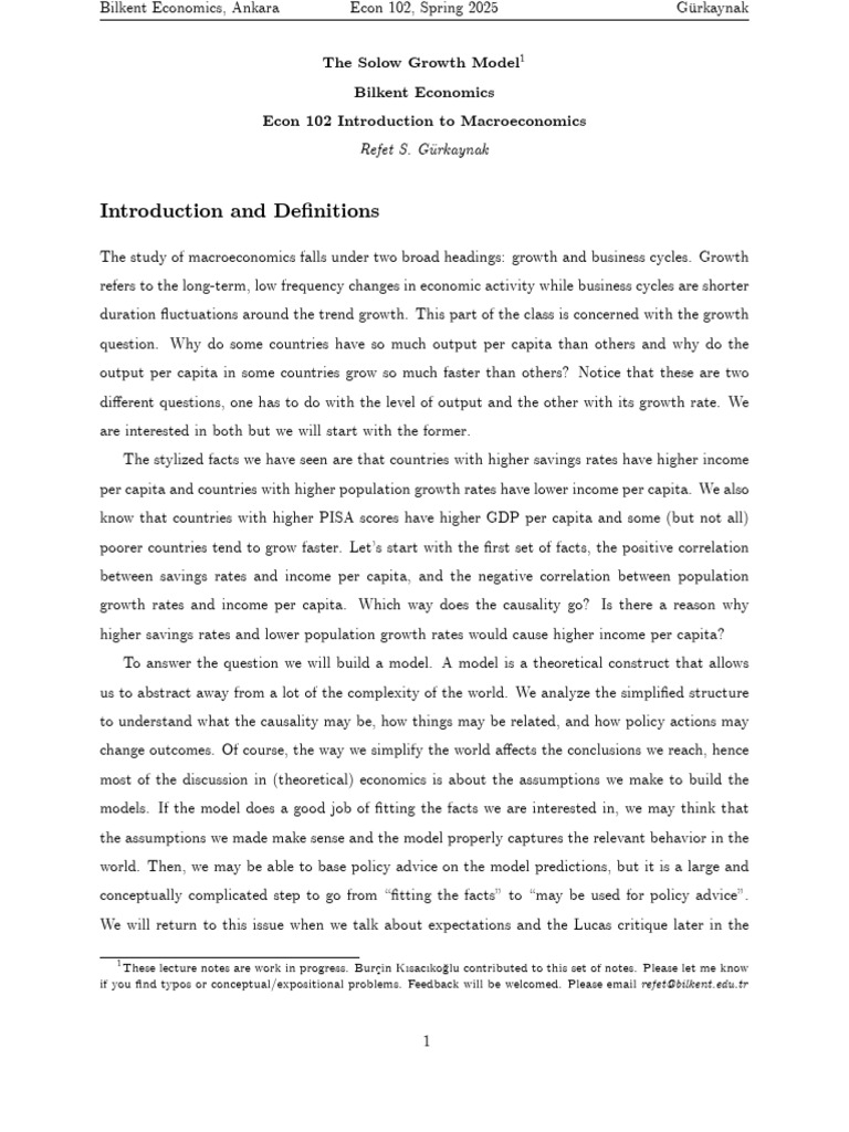 Basic Growth and Solow Model Spring2025 | PDF | Economic Equilibrium | Economic Growth
