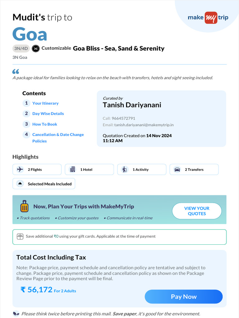 Goa Bliss - Sea, Sand & Serenity | PDF | Taxes