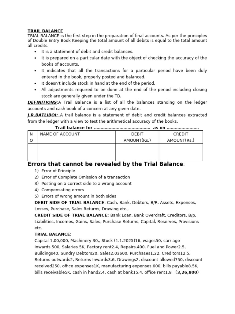 Trial Balance: Key Concepts and Adjustments | PDF | Debits And Credits ...