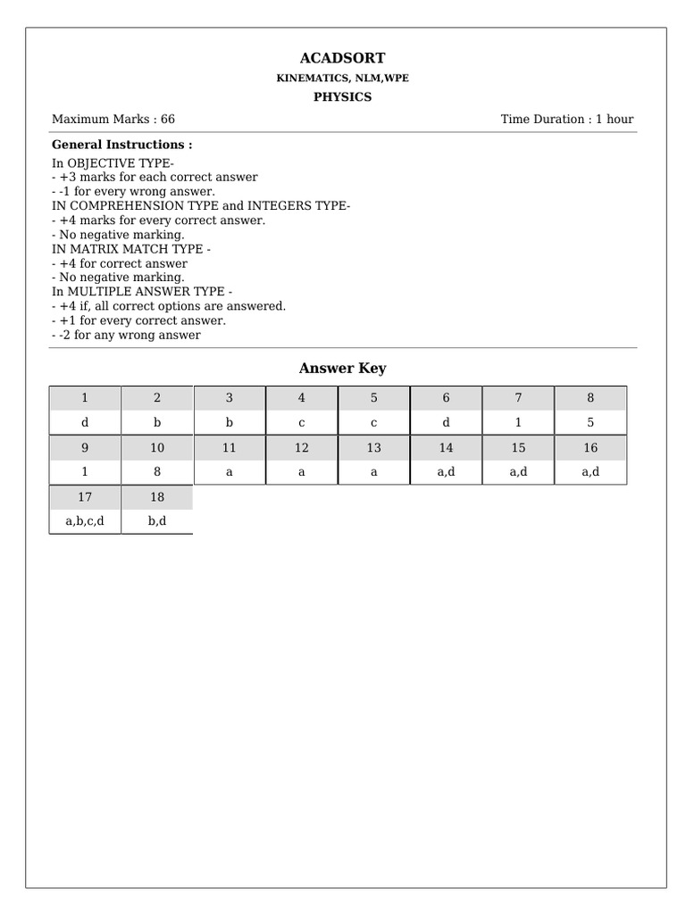 Kinematics, NLM, Wpe Answer Key | PDF | Force | Motion (Physics)