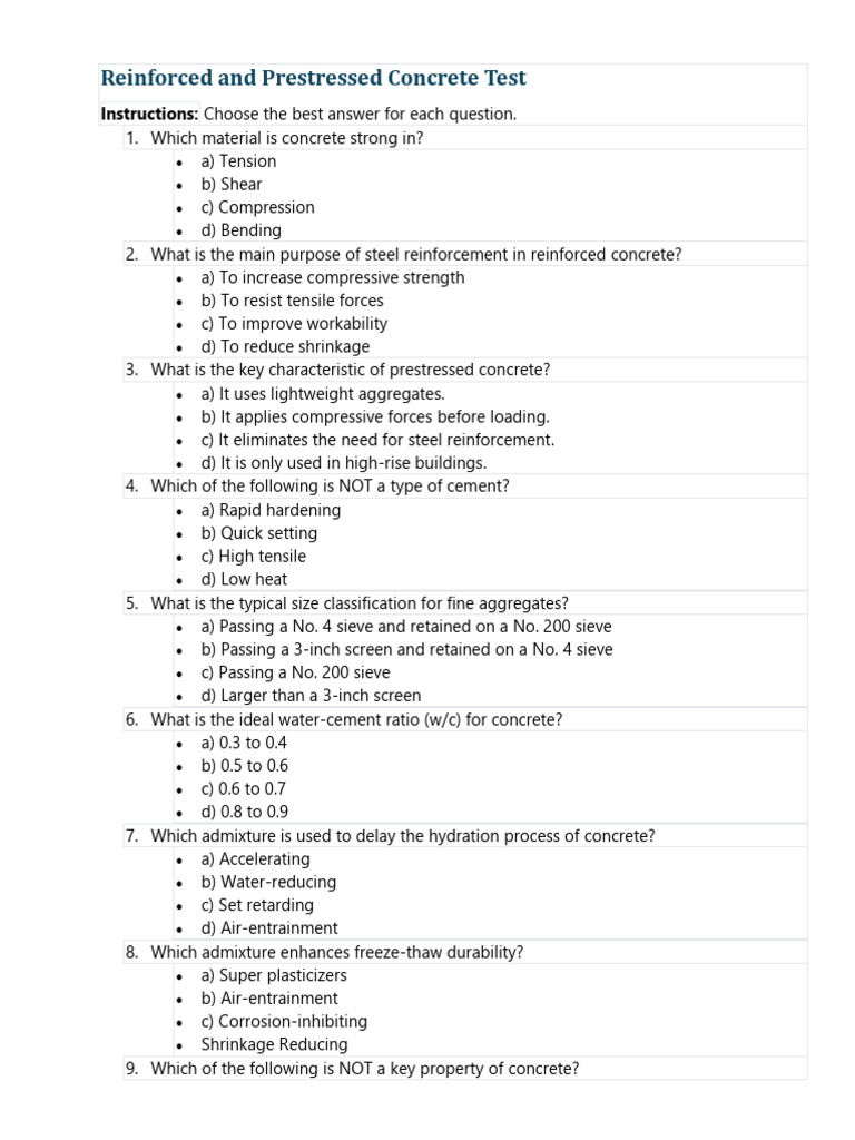 RC Multiple Choice Reviewer | PDF | Concrete | Beam (Structure)