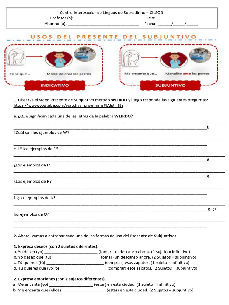 Presente de Subjuntivo: Ejercicios y Uso | PDF