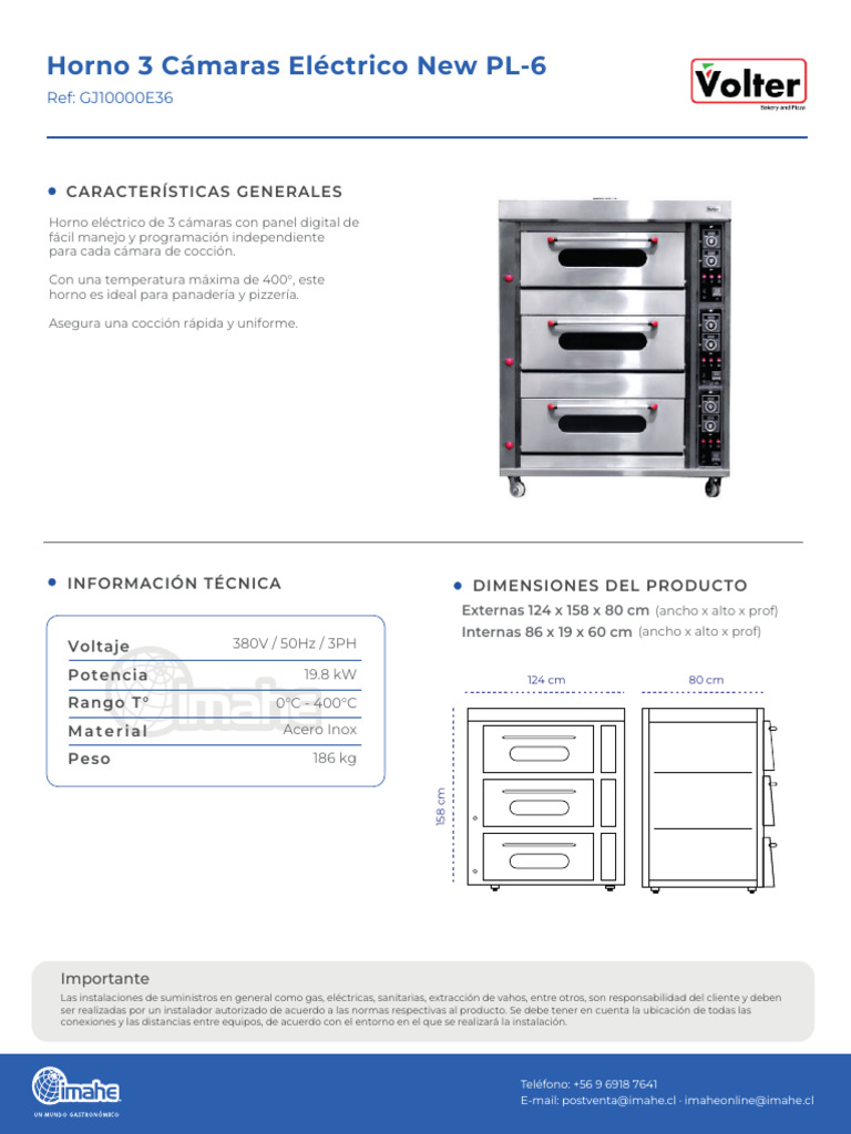 FICHA - GJ10000E36 - Horno 3 Cámaras Eléctrico New PL-6 Volter - Compressed | PDF