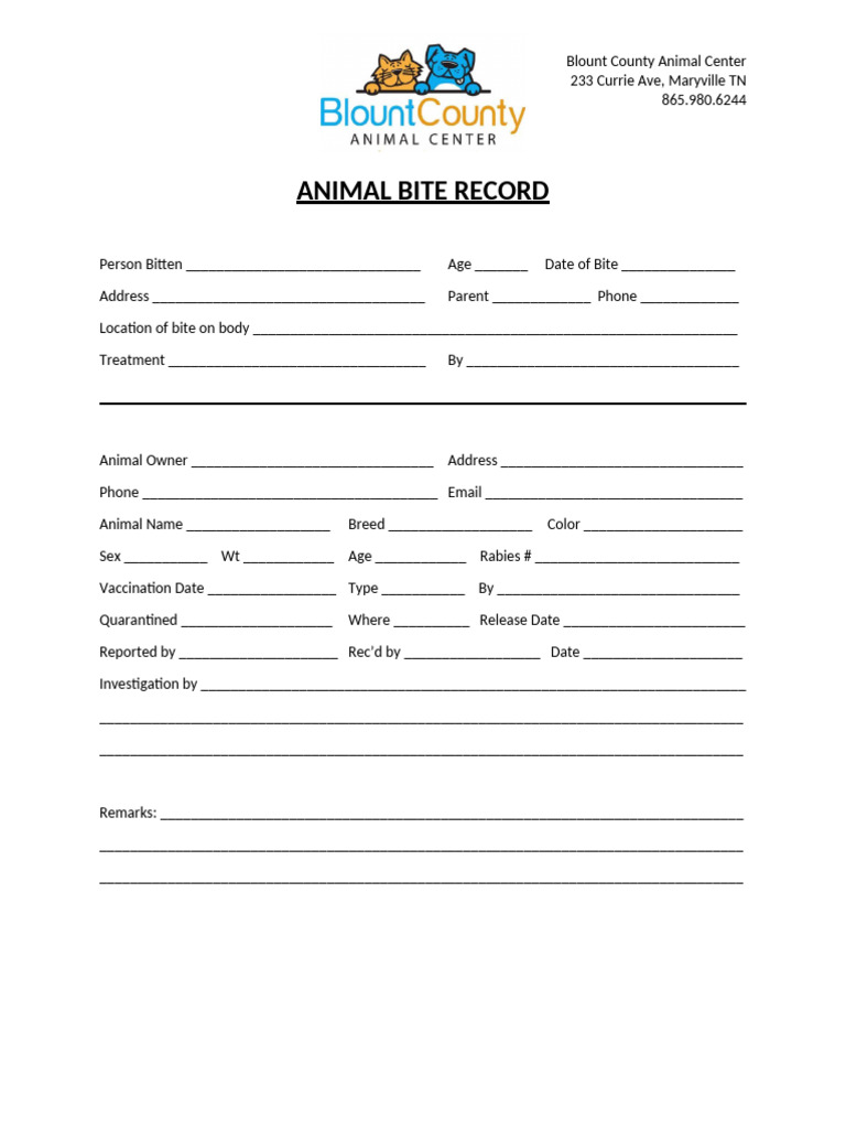 Blount County Dog Bite Report Form | PDF