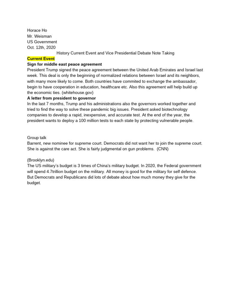 US Peace Agreement and VP Debate Summary | PDF | Mike Pence | Joe Biden