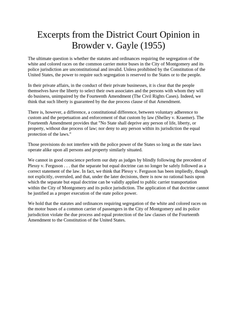 Case Opinion Excerpts - Civil Rights - Part 2 | PDF | Equal Protection ...
