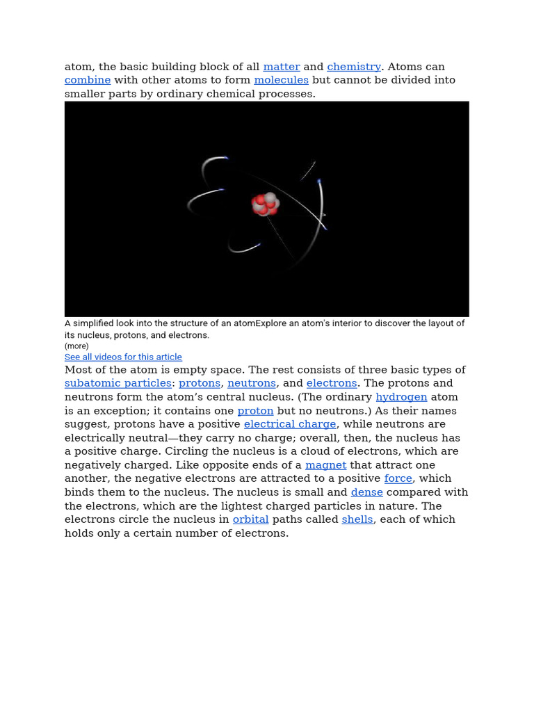 atom, the basic building block of all matter and chemistry | PDF ...