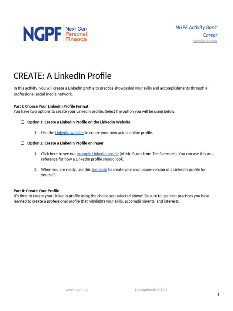 Copy of CREATE_ a LinkedIn Profile | PDF