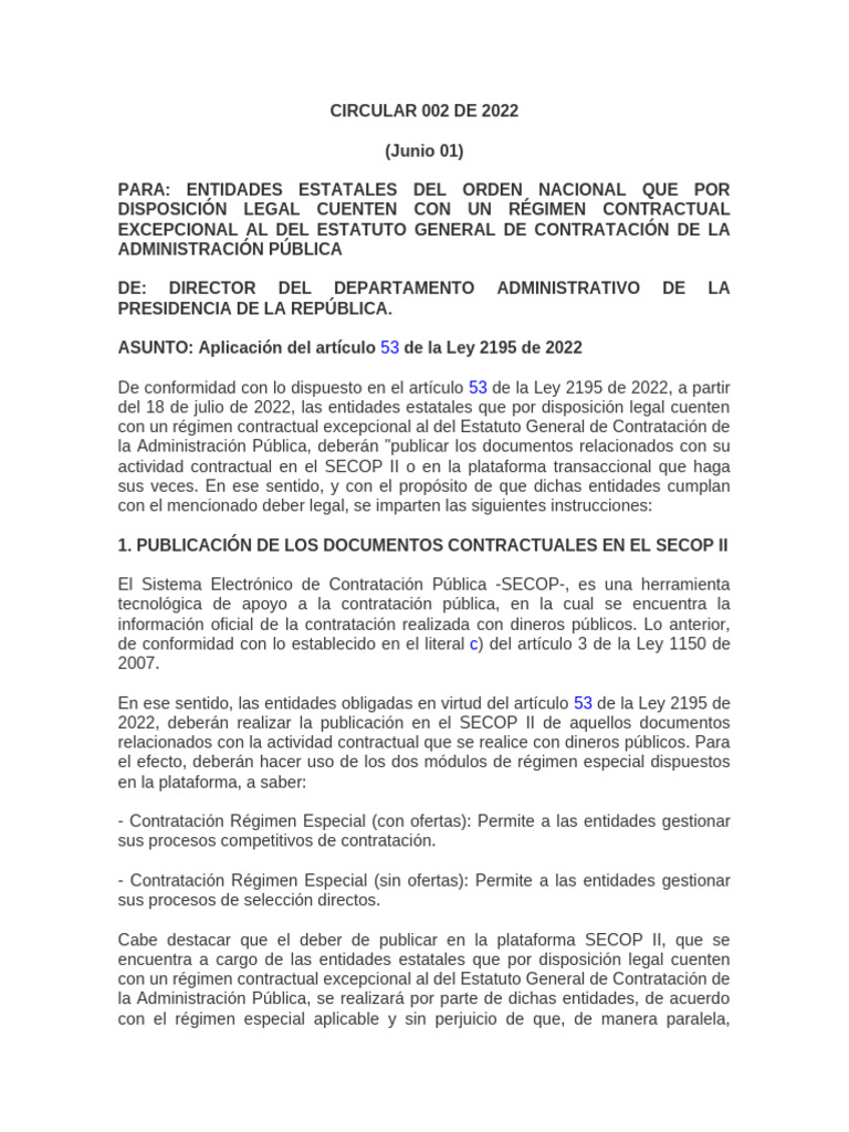 Secop Circular 002 de 2022 | PDF | Administración Pública | Publicidad