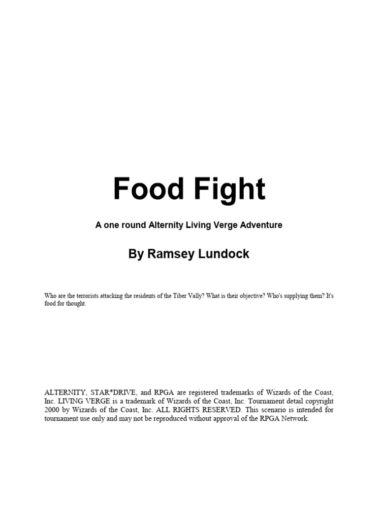 Alternity - Stardrive - Food Fight | PDF