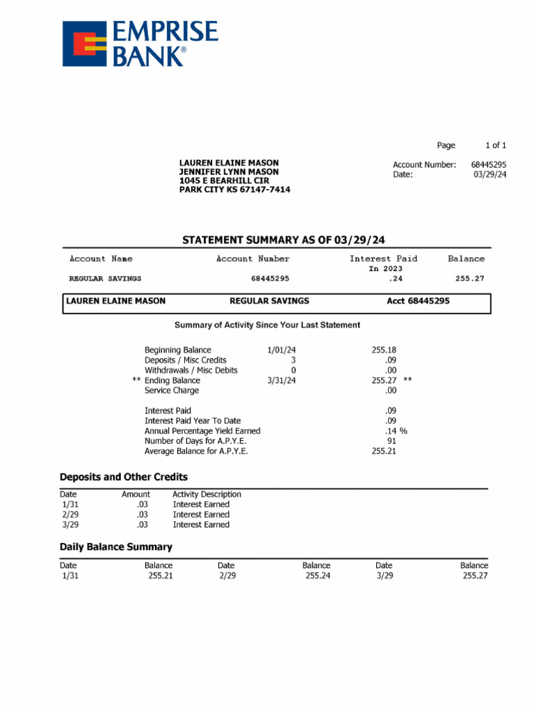 Emprise Bank Statement | PDF