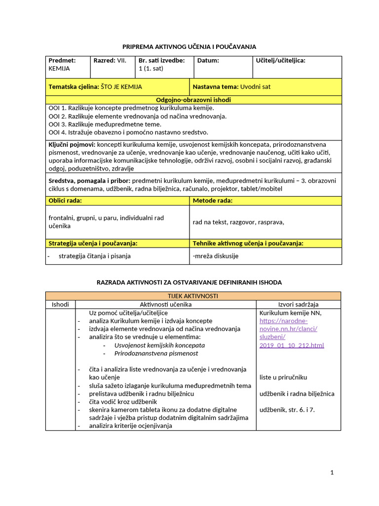 01.+PRIPREMA Uvodni+sat | PDF