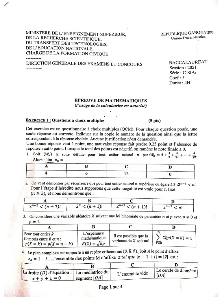 Bac C 2021 Gabon | PDF
