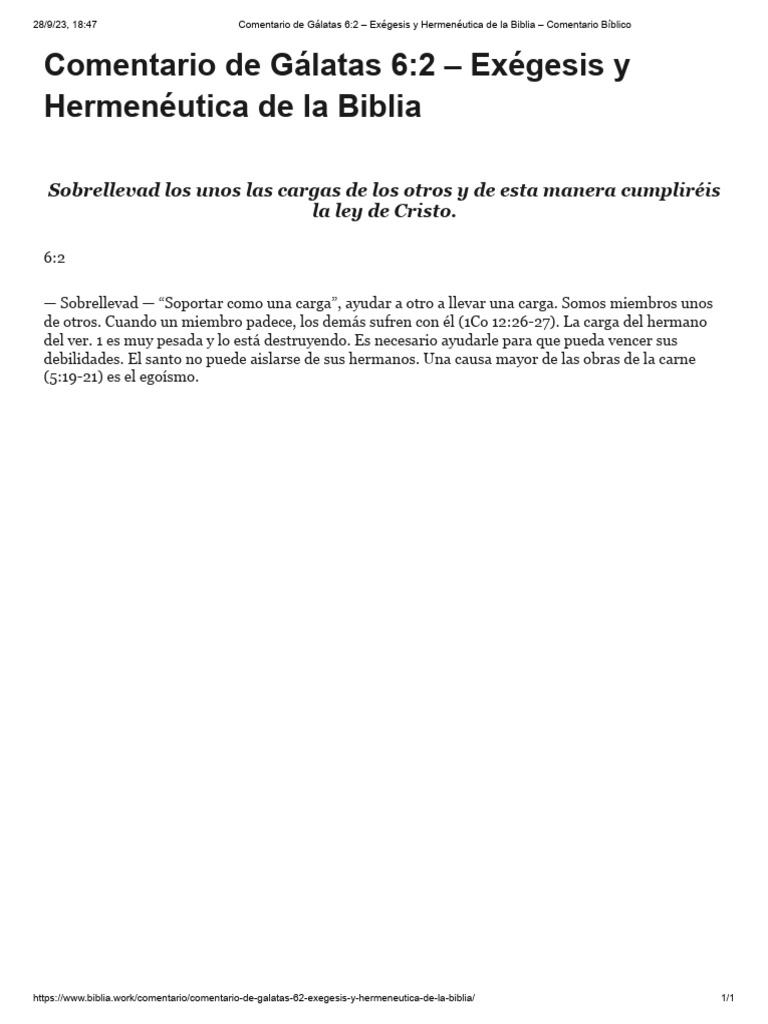 Comentario de Gálatas 6 - 2 - Exégesis y Hermenéutica de La Biblia - Comentario Bíblico | PDF