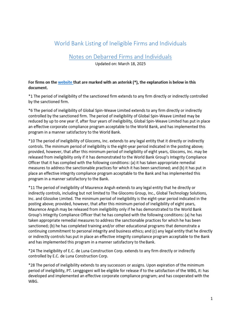 World Banknotes On Debarred Firms and Individuals | PDF | Business ...