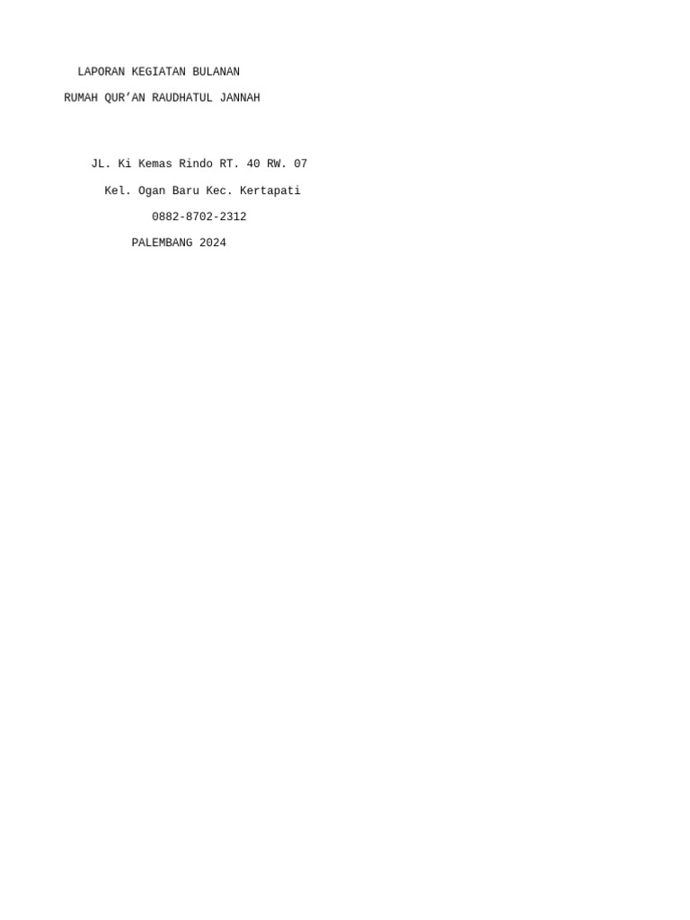 Contoh Laporan Bulanan TPQ | PDF