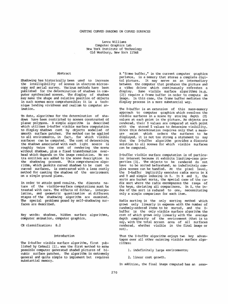 Casting Curved Shadows On Curved Surfaces | PDF | Rendering (Computer ...