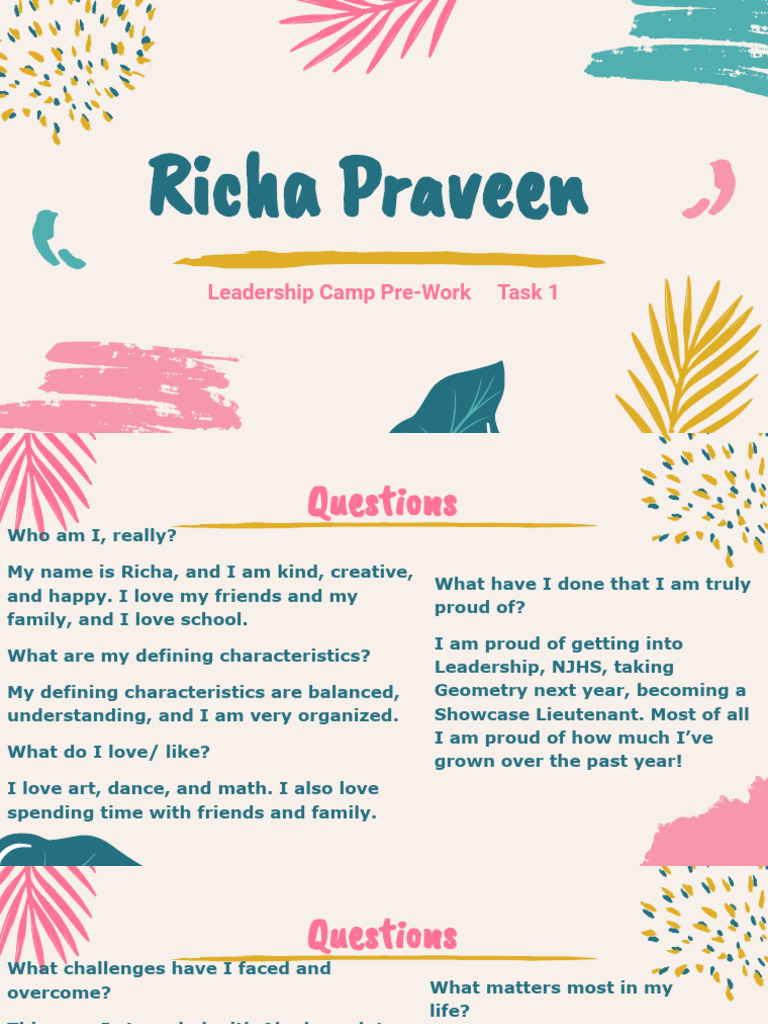 Richa-Praveen Pre-Camp Work | PDF