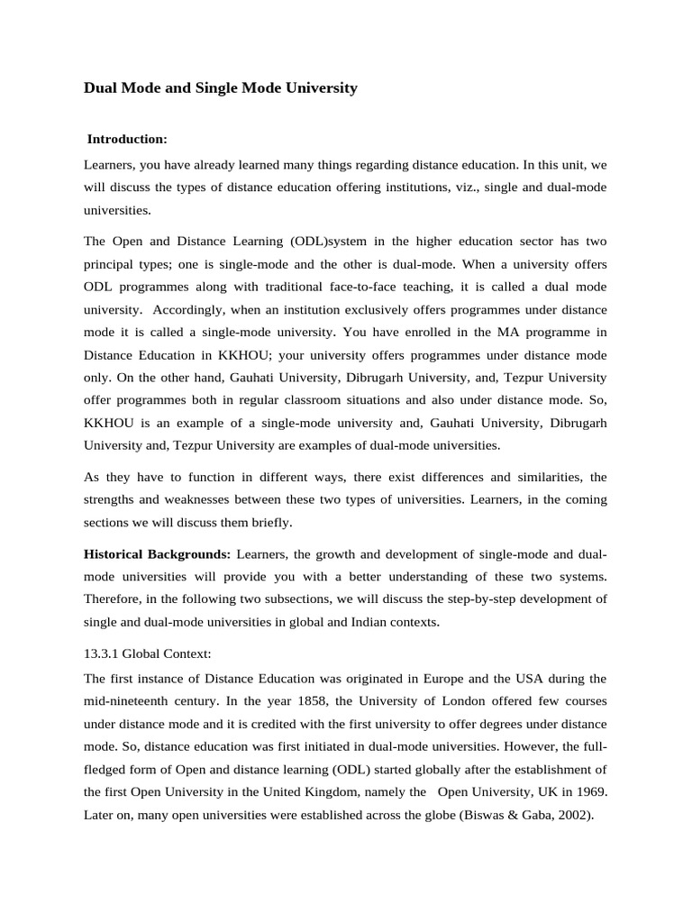 Single Mode and Dual Mode University | PDF | Distance Education ...