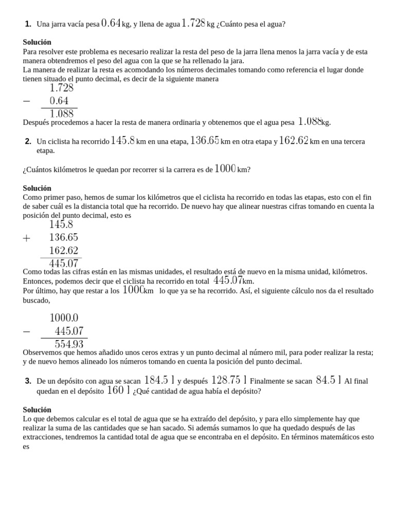 Operaciones Con Decimales Resueltos | PDF | Pasteles | Caloría