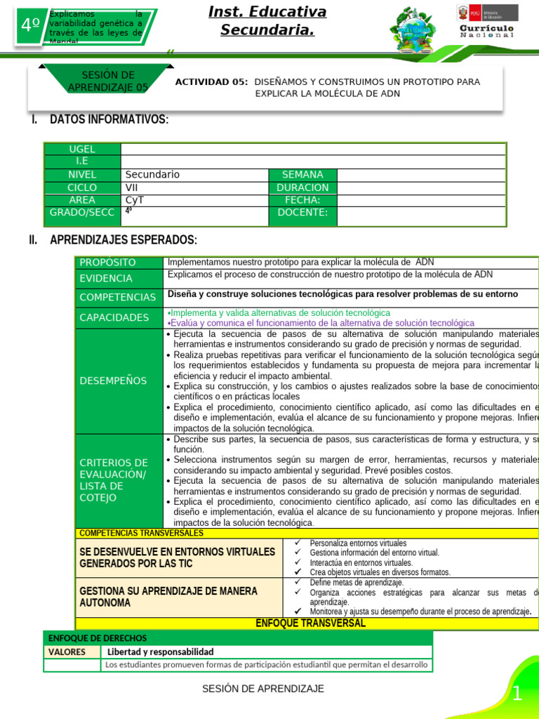 C-4º Ses Act 5-Cyt-Und 6 | PDF | Adn | Aprendizaje